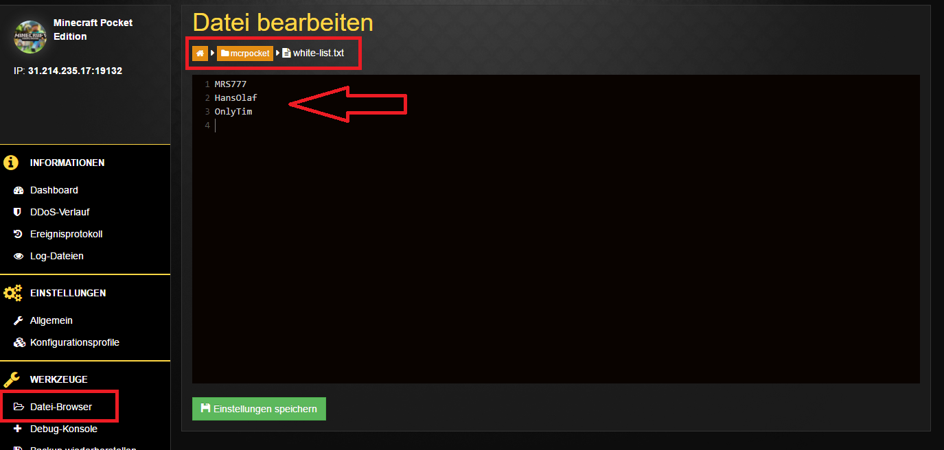 Whitelist bei Minecraft Pocket Edition aktivieren | NITRADO