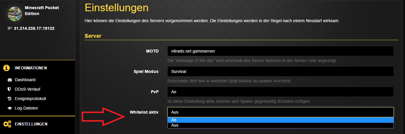 Whitelist bei Minecraft Pocket Edition aktivieren | NITRADO