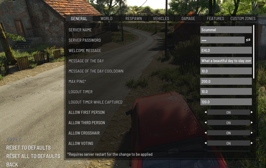 Einstellungen des Scum Servers Ingame | NITRADO