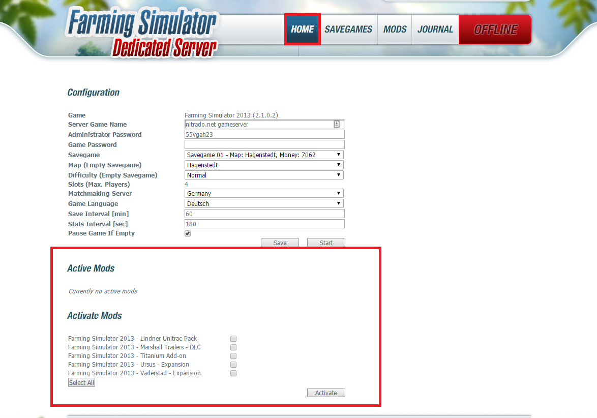 Webinterface for FS 2013 | NITRADO