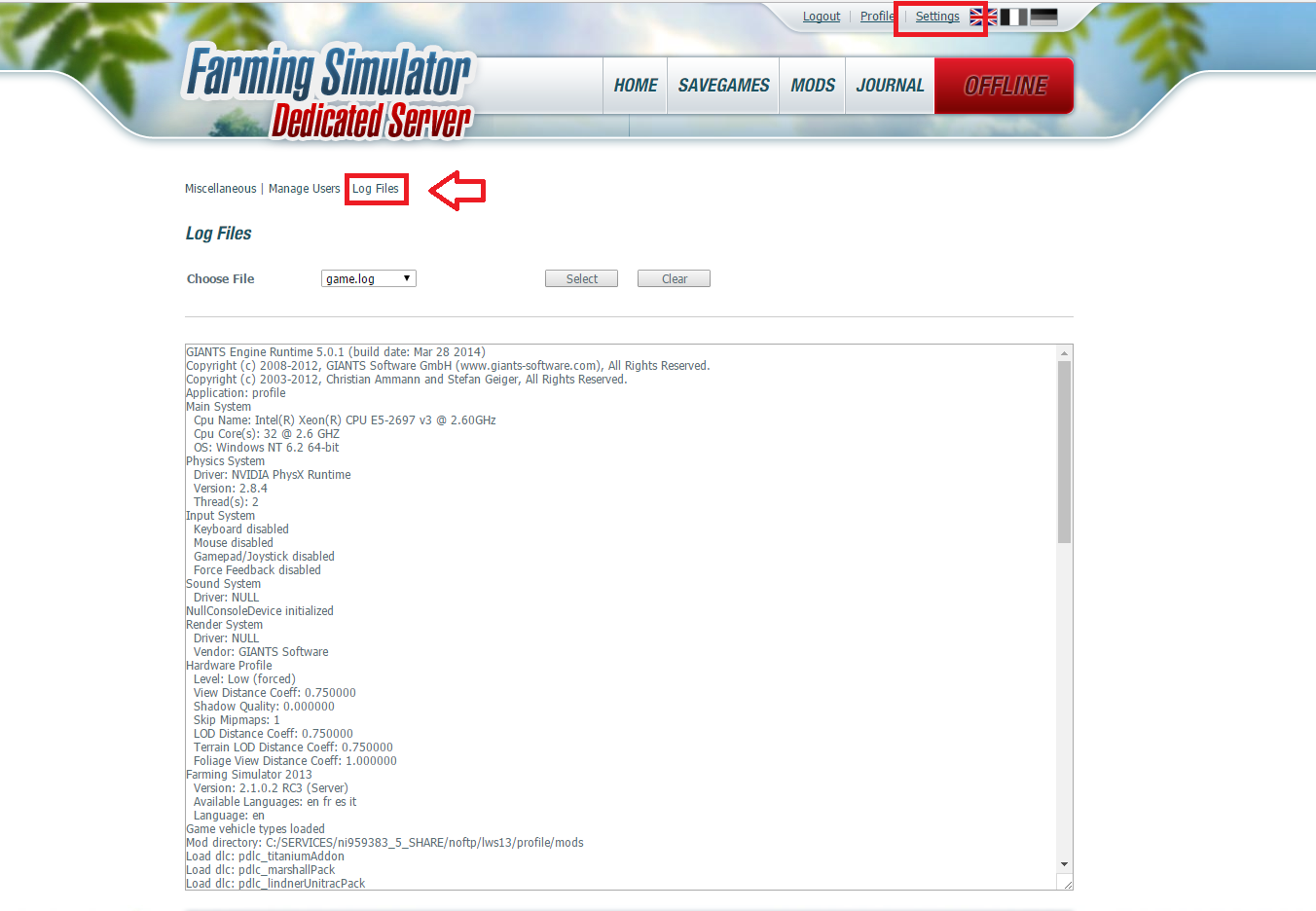 Webinterface for FS 2013 | NITRADO