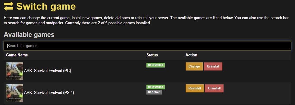 Changing, Restoring or Reinstalling a Gameserver | NITRADO