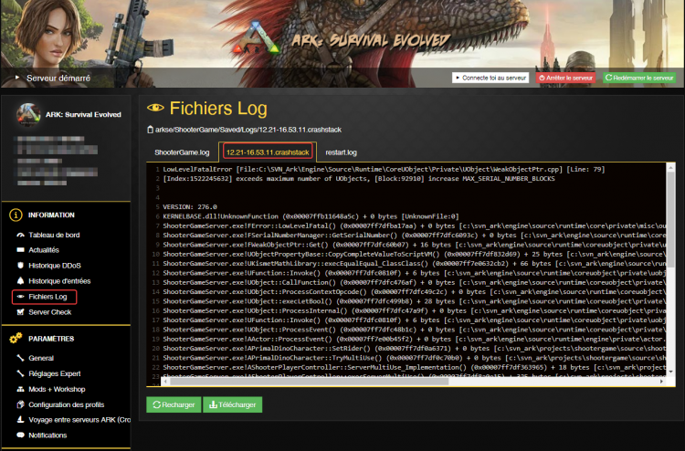 Crash log / ARK: Survival Evolved | NITRADO